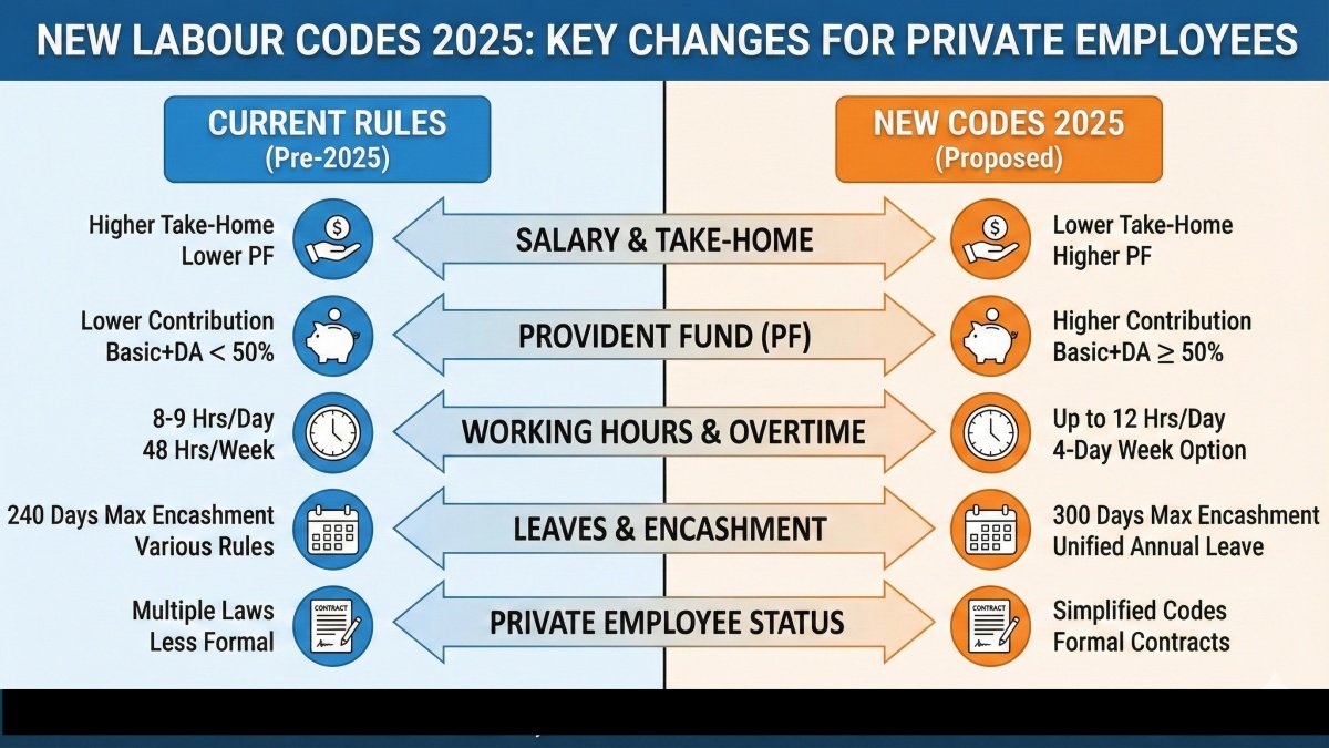 New Labour Codes 2025, what changes for private employees, salary, PF ...